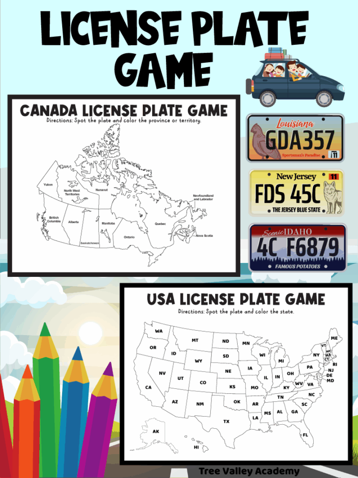 Printable License Plate Game for Road Trips in USA or Canada