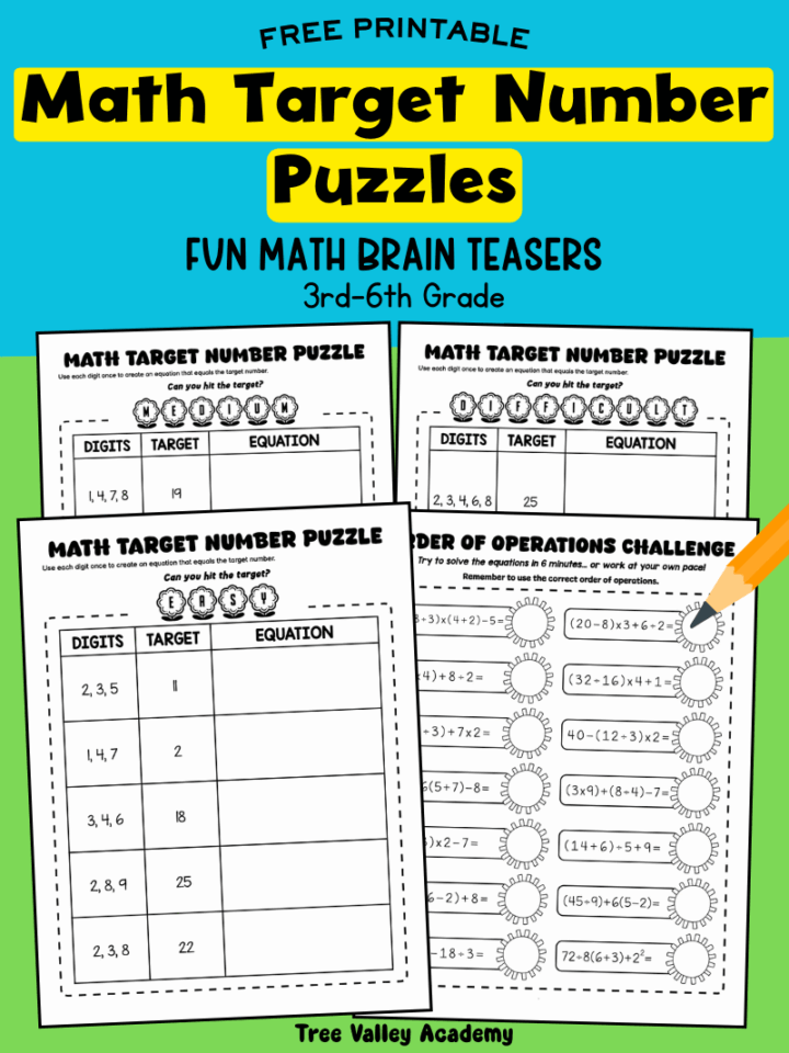 Math Target Number Puzzles (Use the Digits to Make the Number)