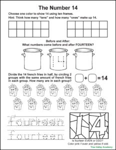 Number Bonds to 14 Free Math Worksheets
