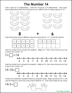 Number Bonds to 14 Free Math Worksheets