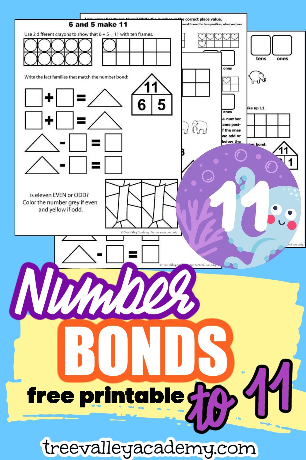 Number Bonds to 11 Free Math Worksheets - Tree Valley Academy
