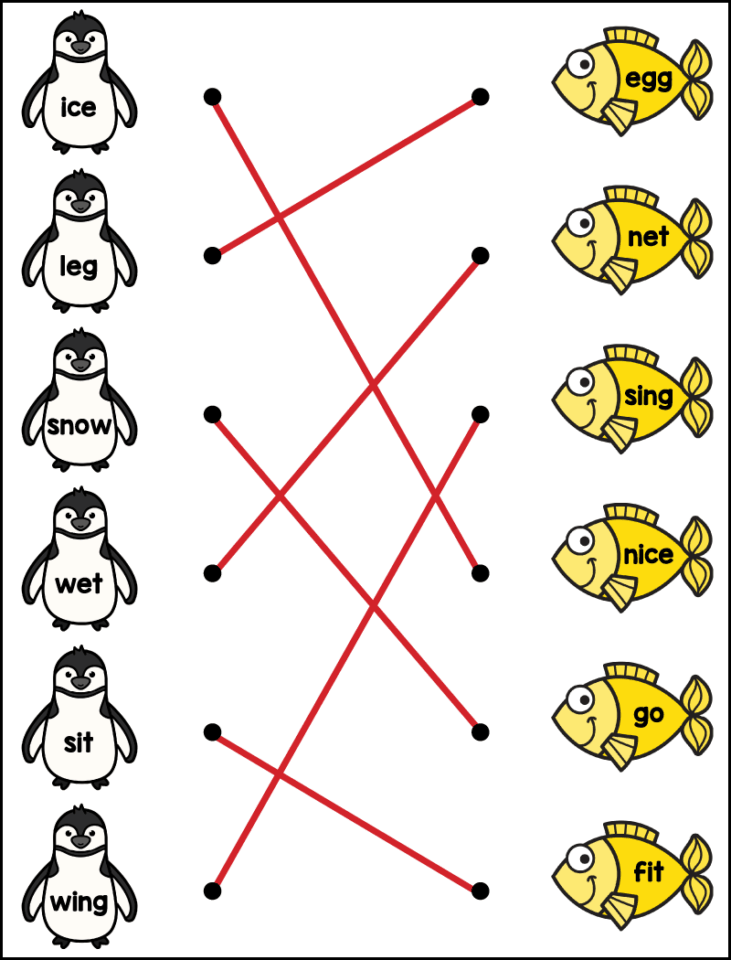 Winter Penguin Rhyming Words Worksheets (Free Printable PDF)