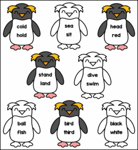 Winter Penguin Rhyming Words Worksheets (Free Printable PDF)