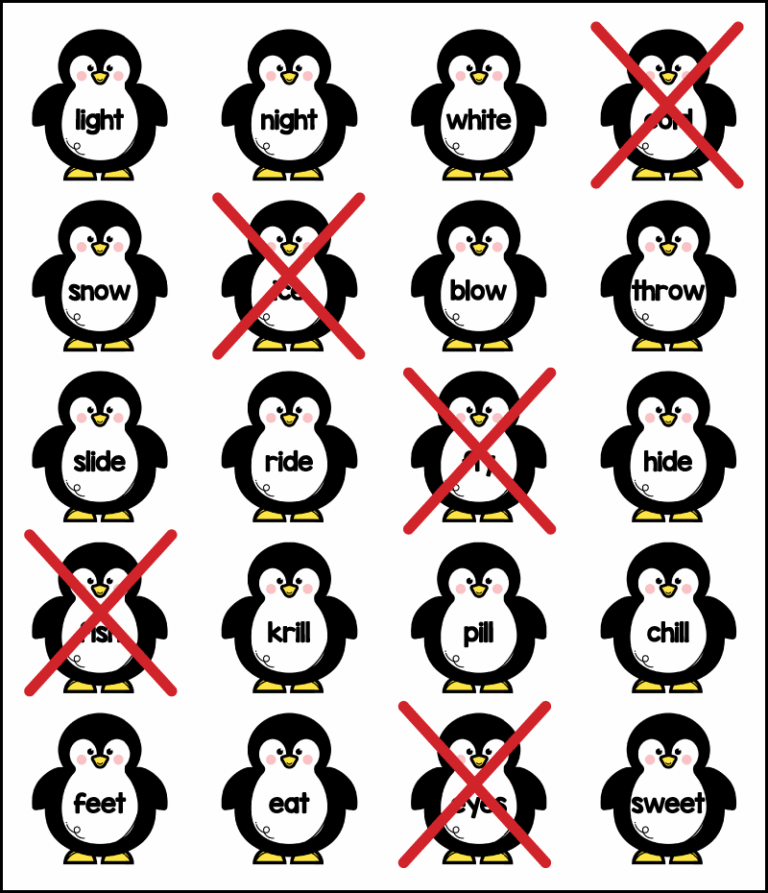 Winter Penguin Rhyming Words Worksheets (Free Printable PDF)