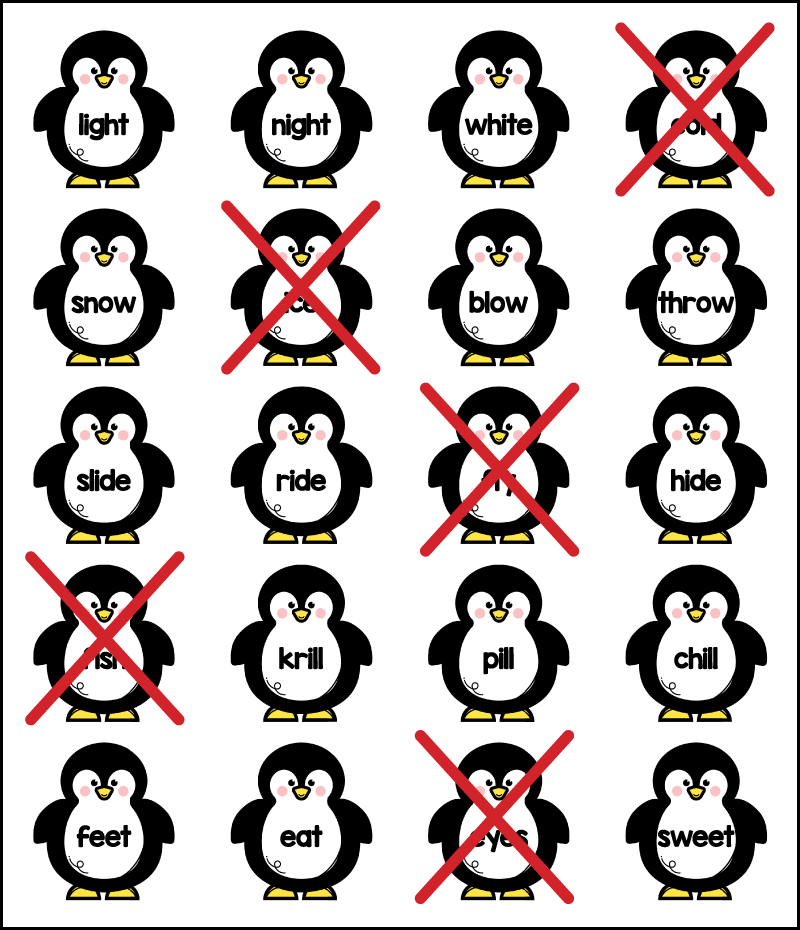 Winter Penguin Rhyming Words Worksheets (Free Printable PDF)