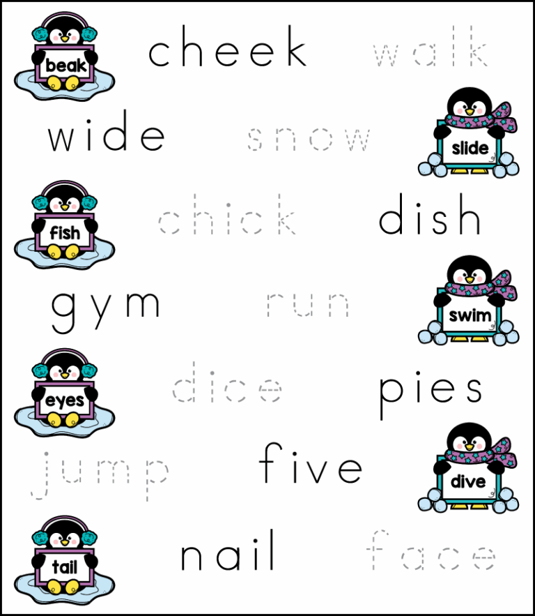Winter Penguin Rhyming Words Worksheets (Free Printable PDF)