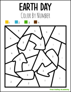Preschool Earth Day Color by Number - Tree Valley Academy