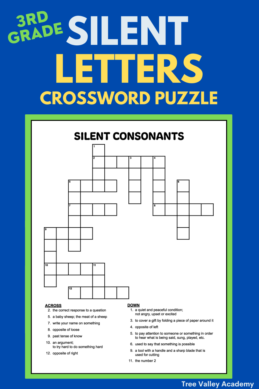 Silent Letters Crossword Puzzle for Kids - Tree Valley Academy