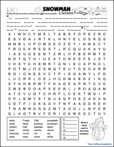 Snowman Word Search with Secret Message