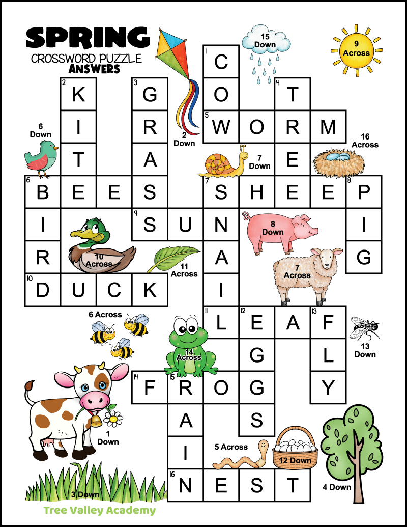 Spring Crossword Puzzles for Kids - Tree Valley Academy