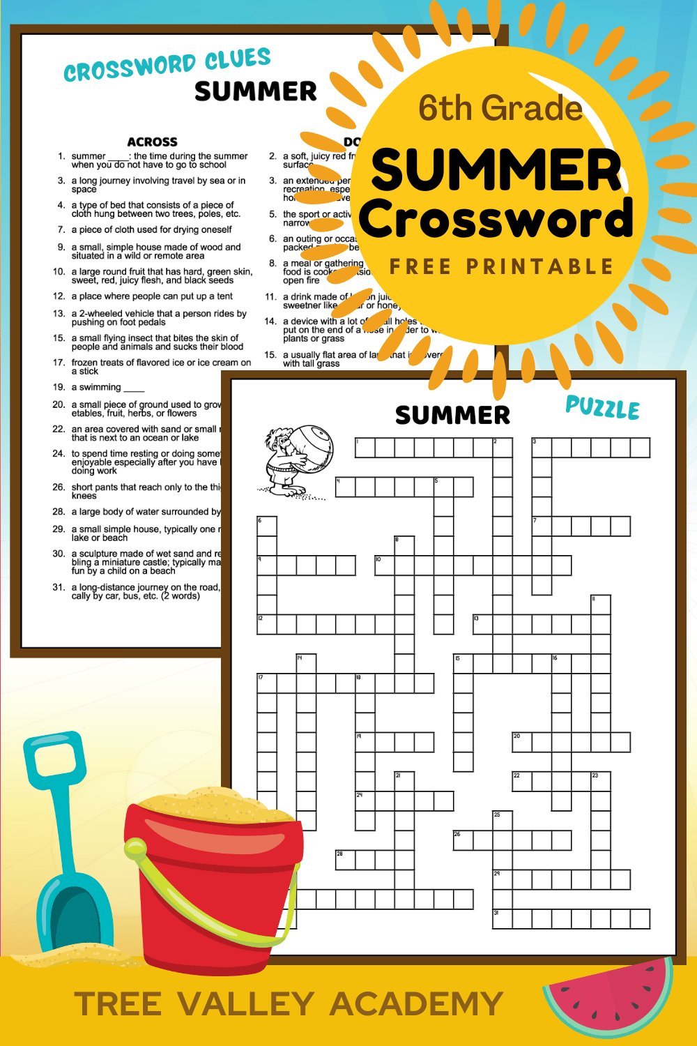 Middle School Summer Crossword Puzzle - Tree Valley Academy