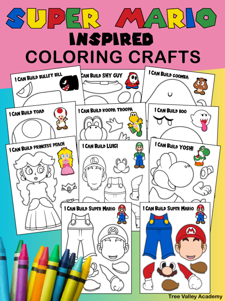 Super Mario Coloring Pages & Paper Crafts - Tree Valley Academy