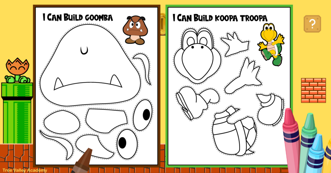 Super Mario Coloring Pages & Paper Crafts - Tree Valley Academy
