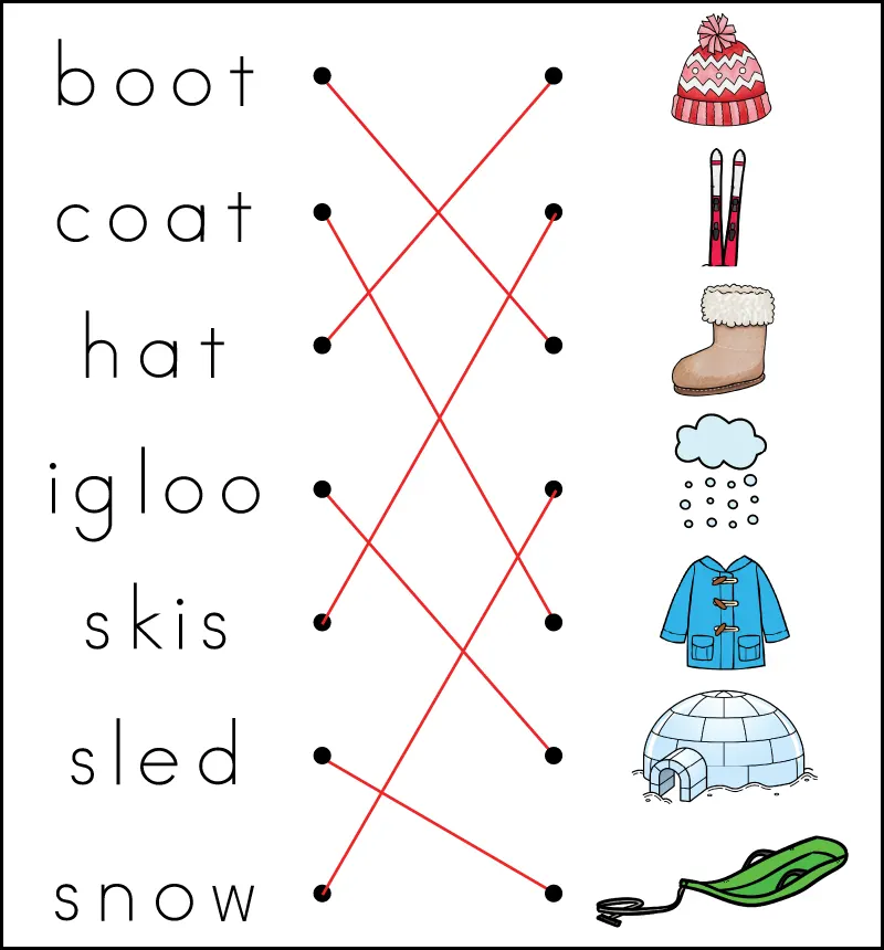 Kindergarten Winter Nouns Worksheets - Tree Valley Academy
