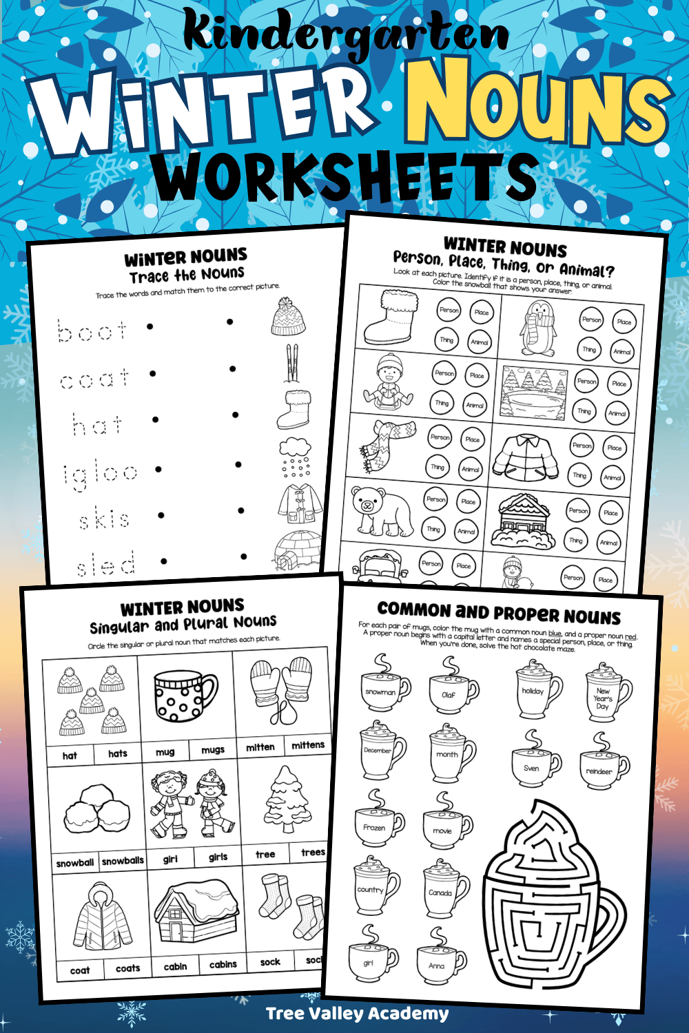 Kindergarten Winter Nouns Worksheets - Tree Valley Academy