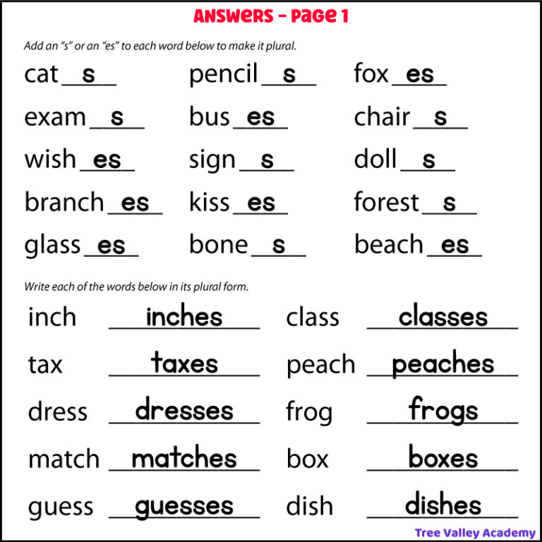 Printable Plural Nouns Worksheets for Kids - Tree Valley Academy