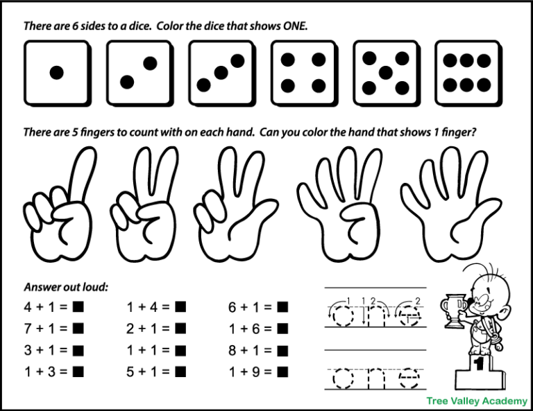 Number One Worksheets for Kindergarten - Tree Valley Academy
