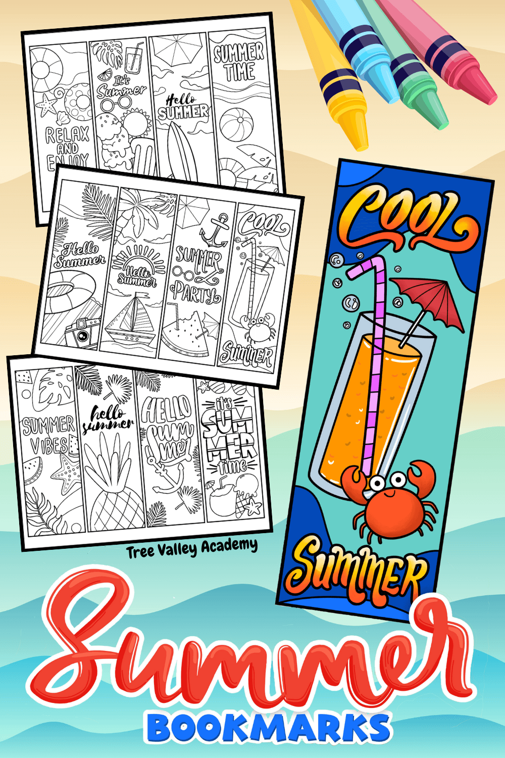 12 Printable Summer Bookmarks For Kids To Color - Tree Valley Academy