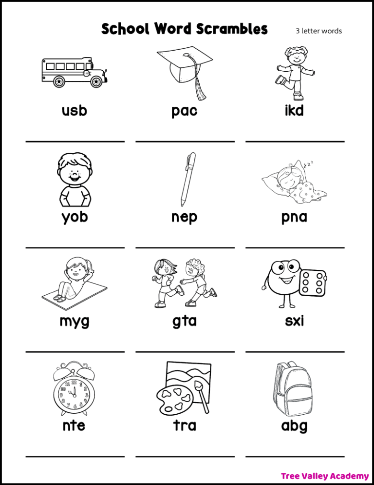 School Word Scramble Worksheets - Tree Valley Academy